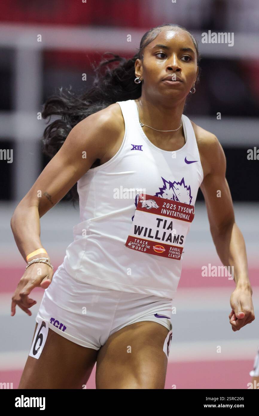 February 14, 2025: TCU runner Tia Williams comes down the final stretch ...
