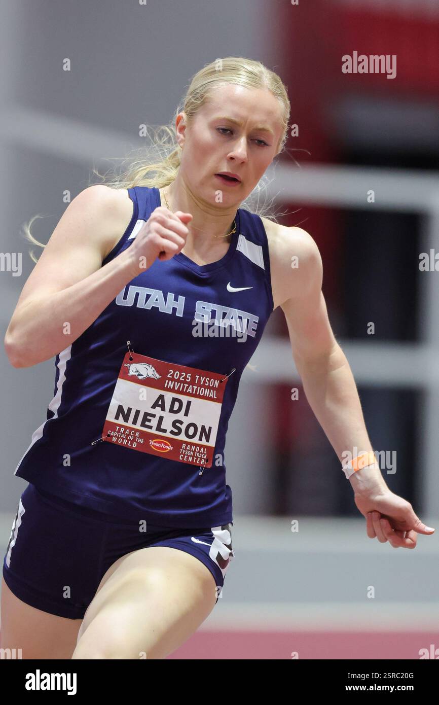 February 14, 2025: Adi Nielson of Utah State comes around the track ...