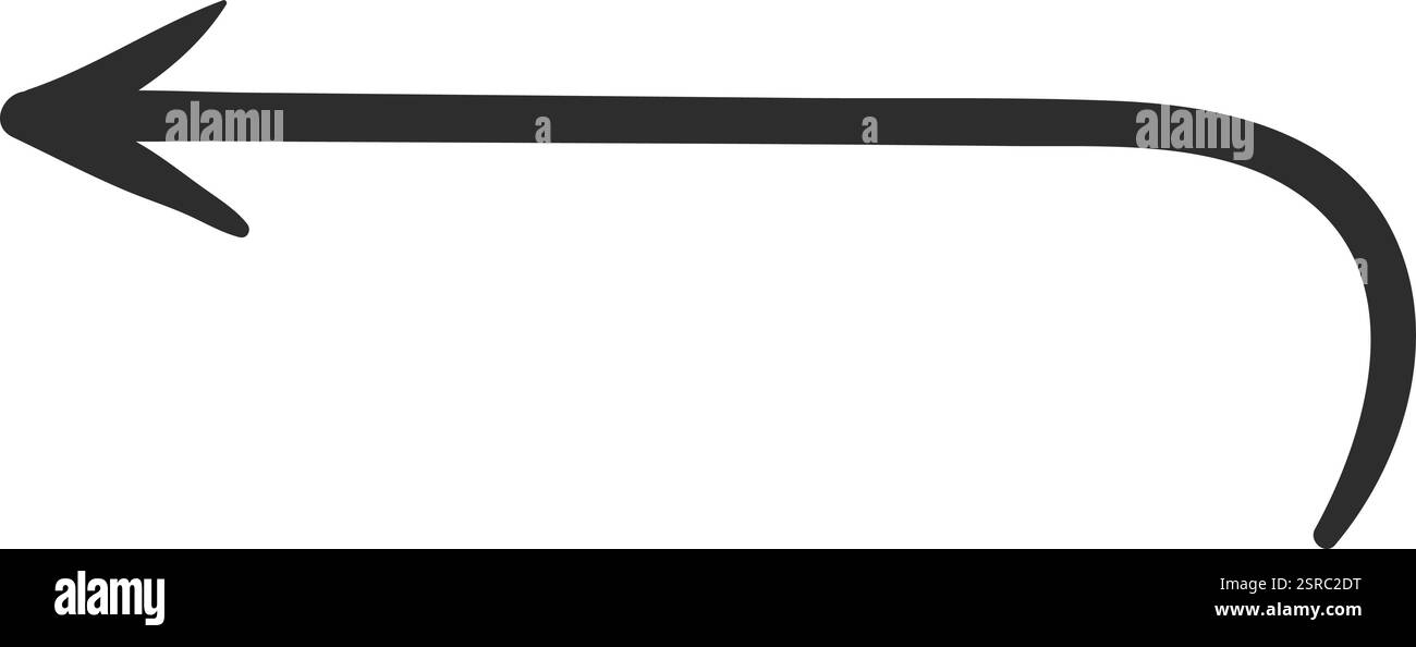 Simple, black, hand drawn arrow pointing left, featuring a gracefully ...