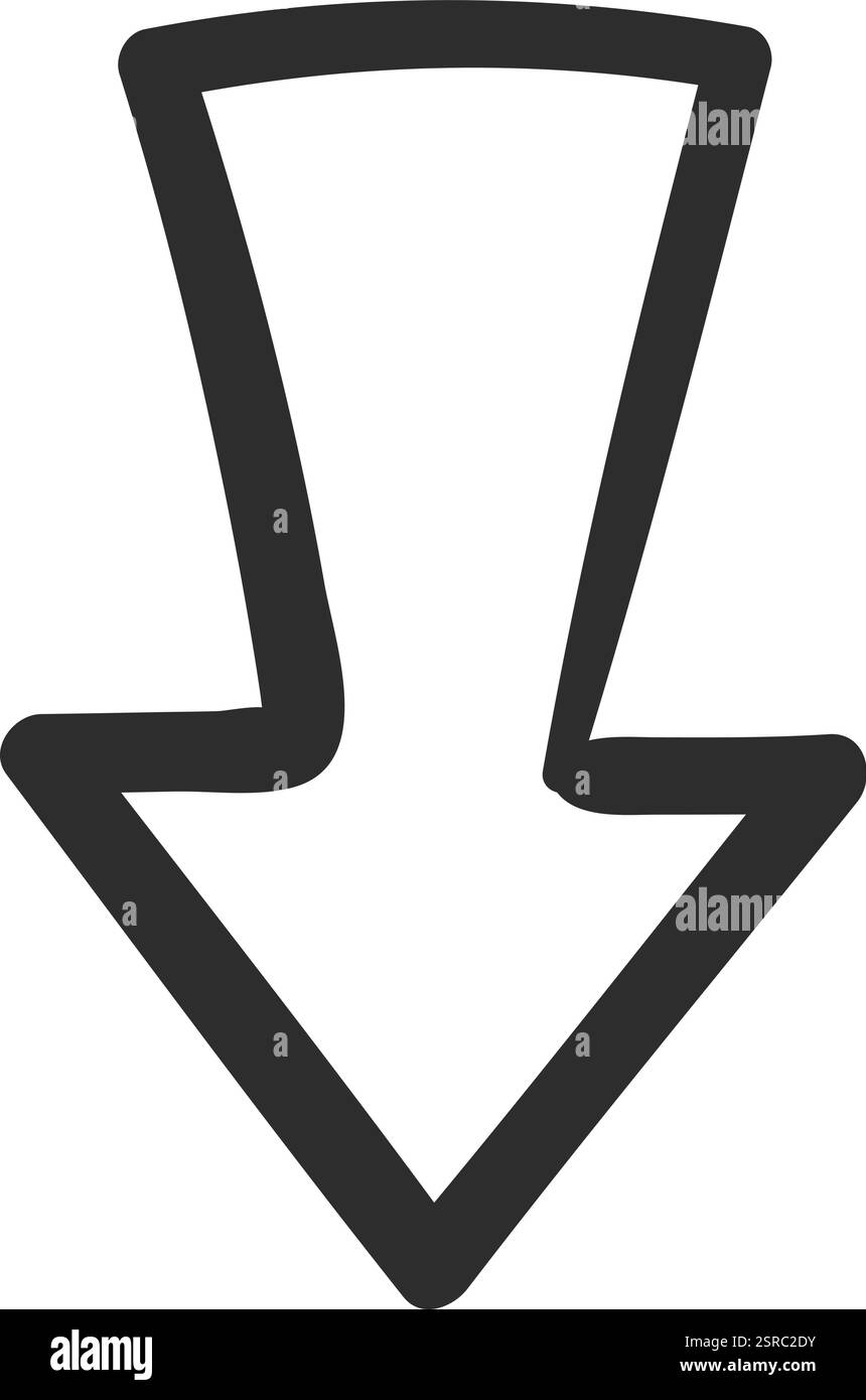 Simple, hand drawn arrow pointing downwards, suitable for representing ...