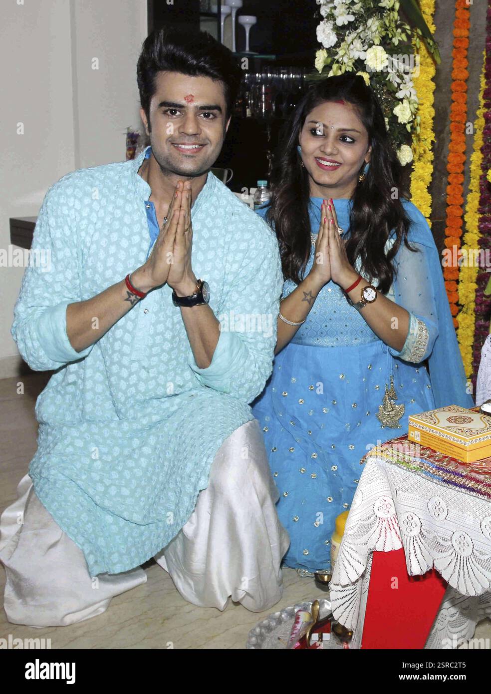 Bollywood actor Manish Paul wife Sanyukta Paul during the Ganesh ...