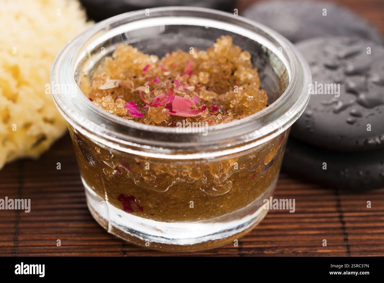 Homemade body peeling with sugar, olive oil and rose petal Stock Photo ...