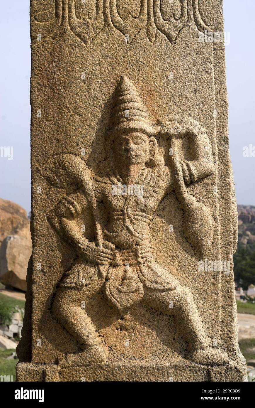 Bas relief in column in pillared hall in front of Kadalekalu Ganesha in ...