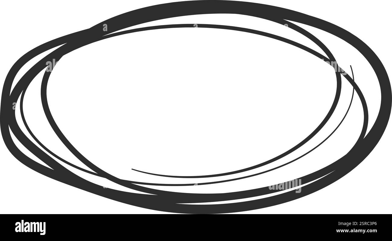 Irregular oval shape created with multiple overlapping hand drawn black ...