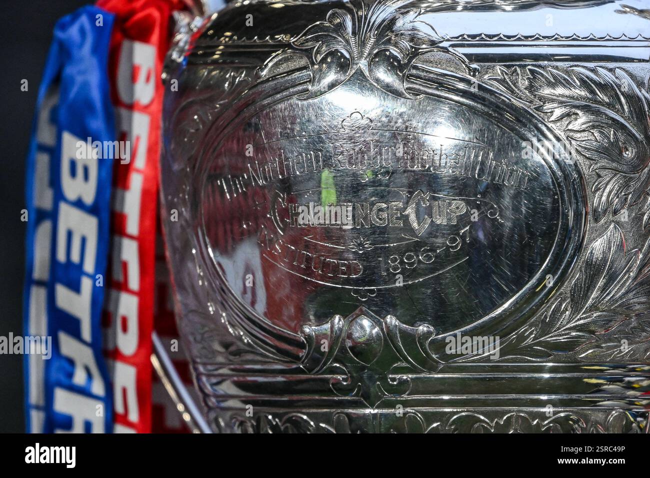 Details on the Challenge Cup trophy which is on show before of the ...