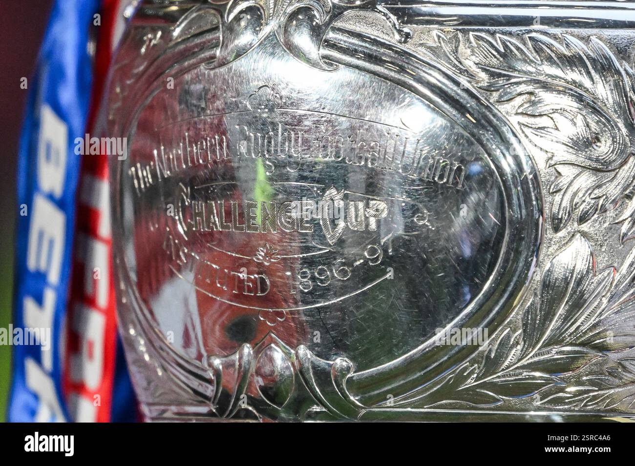 Details on the Challenge Cup trophy which is on show before of the ...
