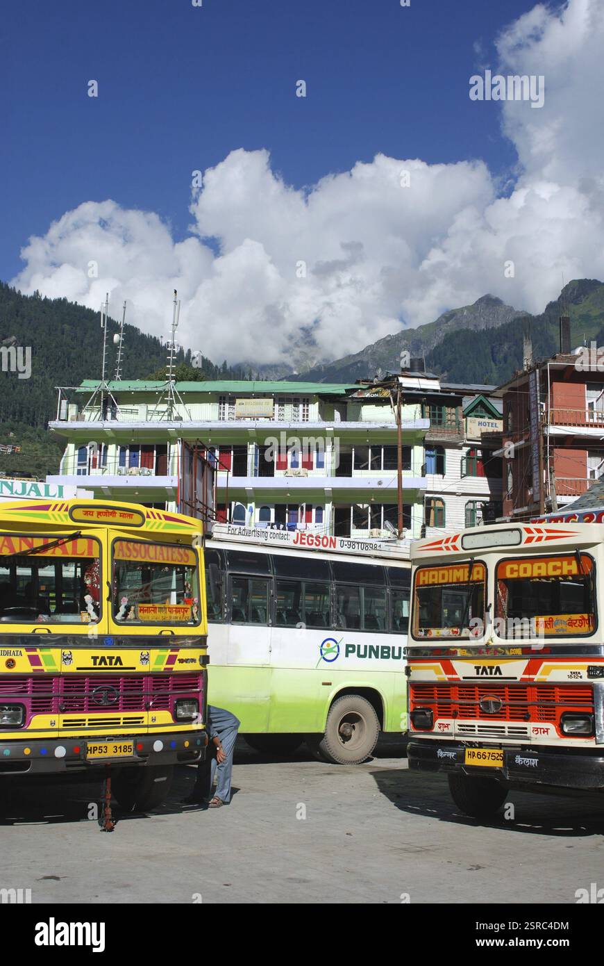 Buses inside bus stand of himachal pradesh roadways in Manali, Himachal ...