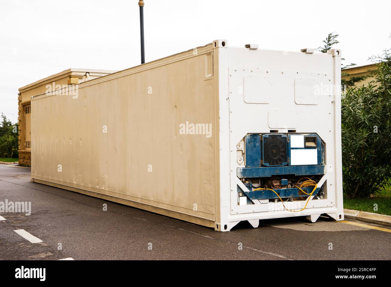 large modern refrigerated truck trailer freight, place advert on white ...
