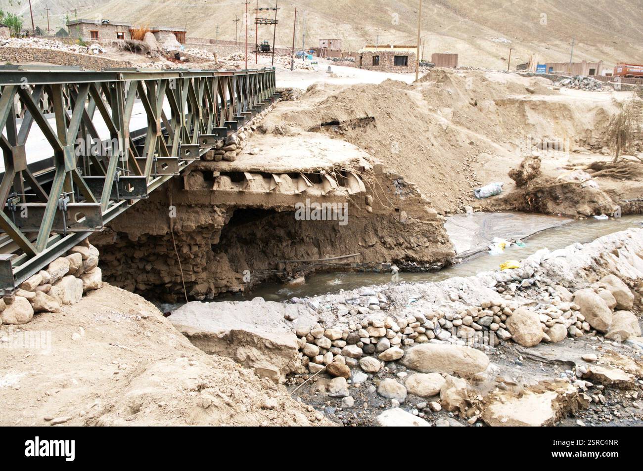 Bridge after flashflood, Nimmo, Leh, Ladakh, Jammu and Kashmir, India ...
