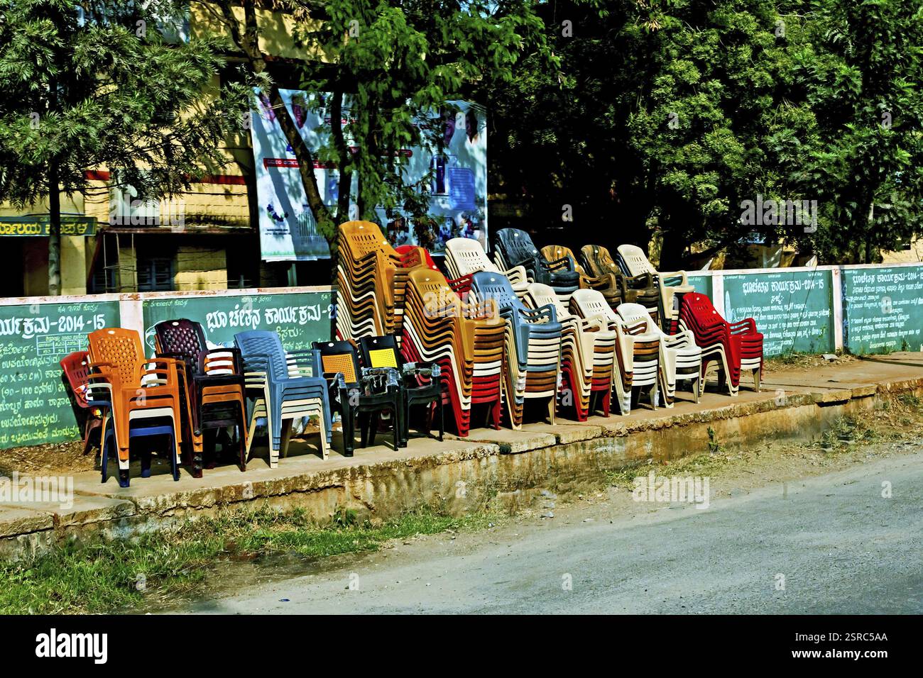 Pavement plastic chairs shop, Hubli, Dharwad, Karnataka, India, Asia ...