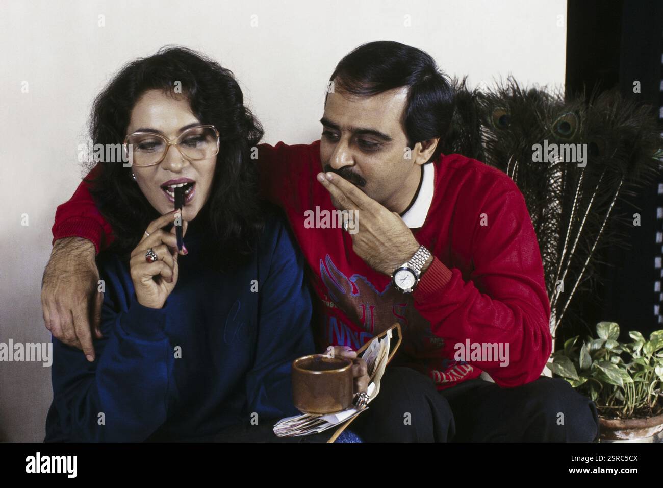 Priya Tendulkar and Karan Razdan sitting on sofa, India, Asia Stock ...