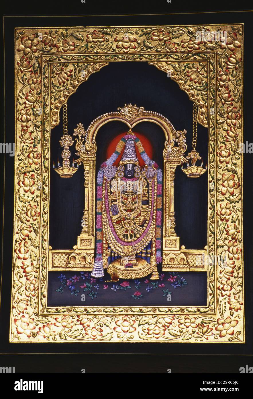 Tirupati Tripati Balaji miniature painting on paper with golden ...