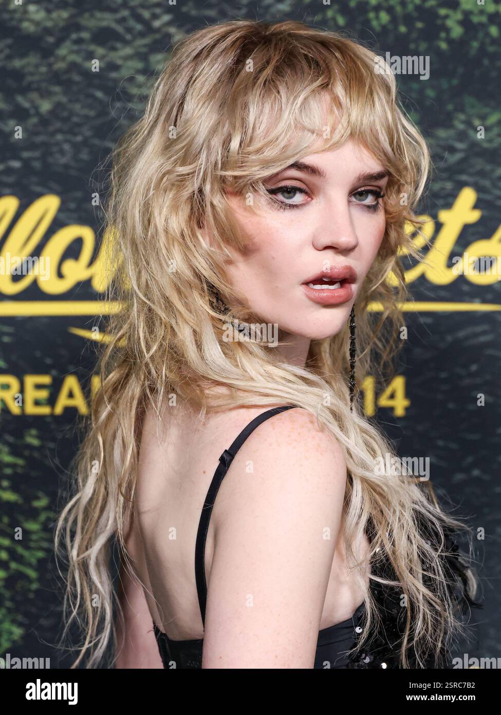 LOS ANGELES, CALIFORNIA, USA - FEBRUARY 13: Sophie Thatcher wearing a Coperni spring 2025 runway ...