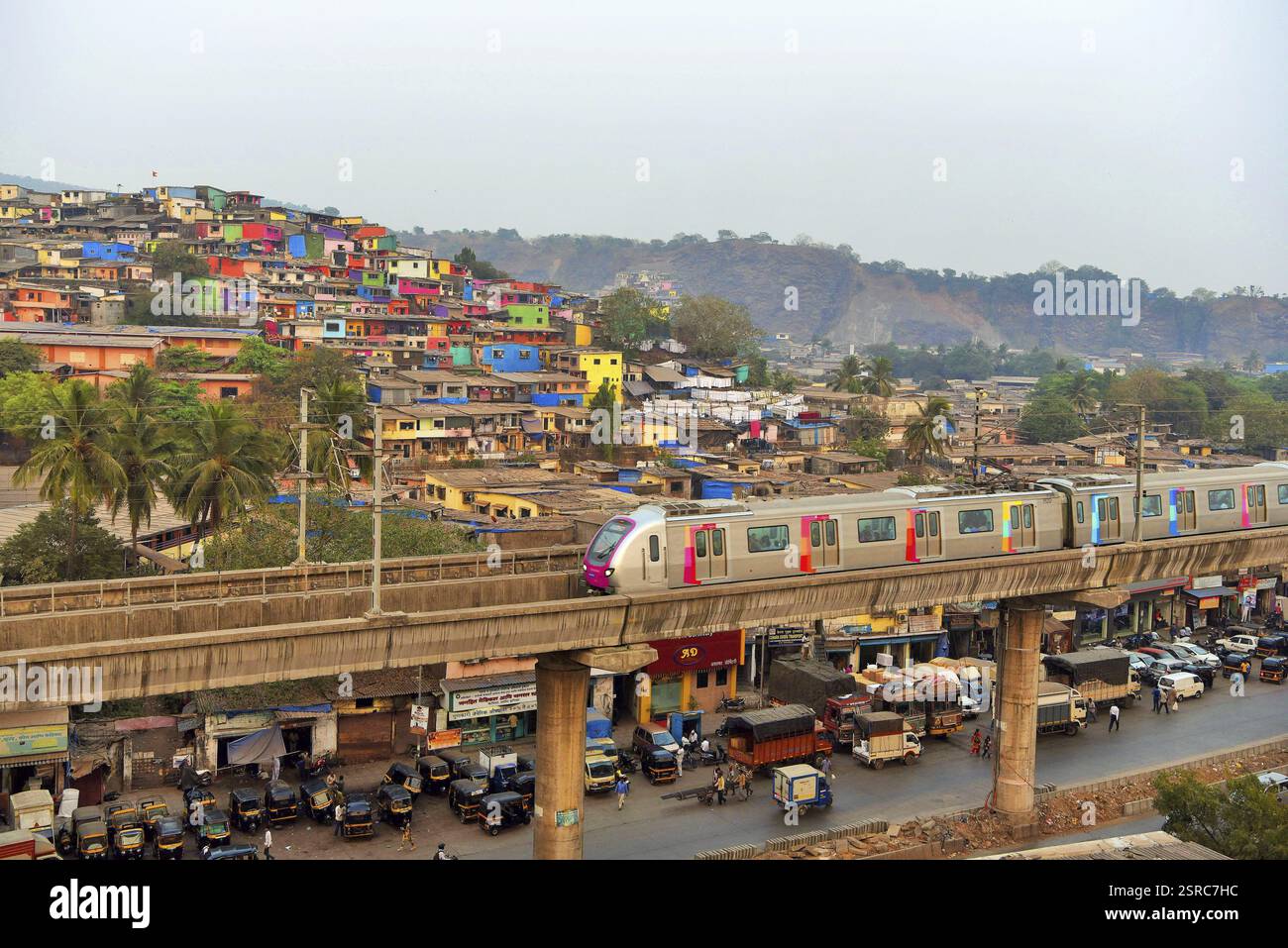 Metro train near Asalpha railway station, Mumbai, Maharashtra, India ...
