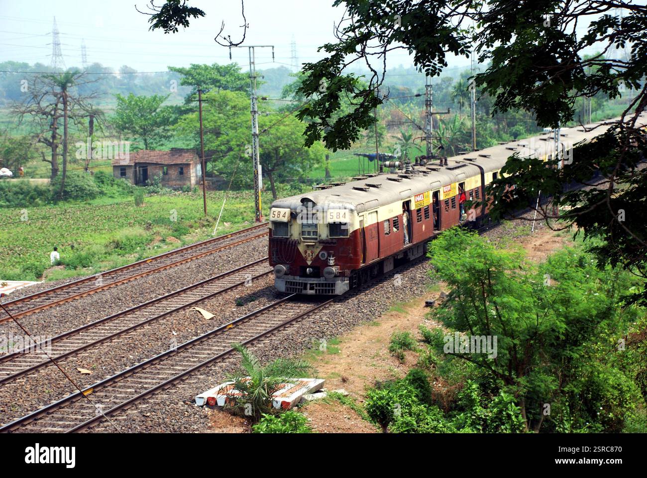E.M.U suburban local train on track, Calcutta Kolkata, West Bengal ...
