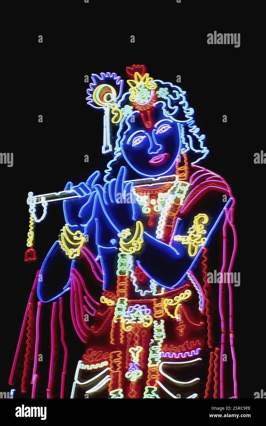 Lord Krishna made by colourful neon light, Pune, Maharashtra, India ...