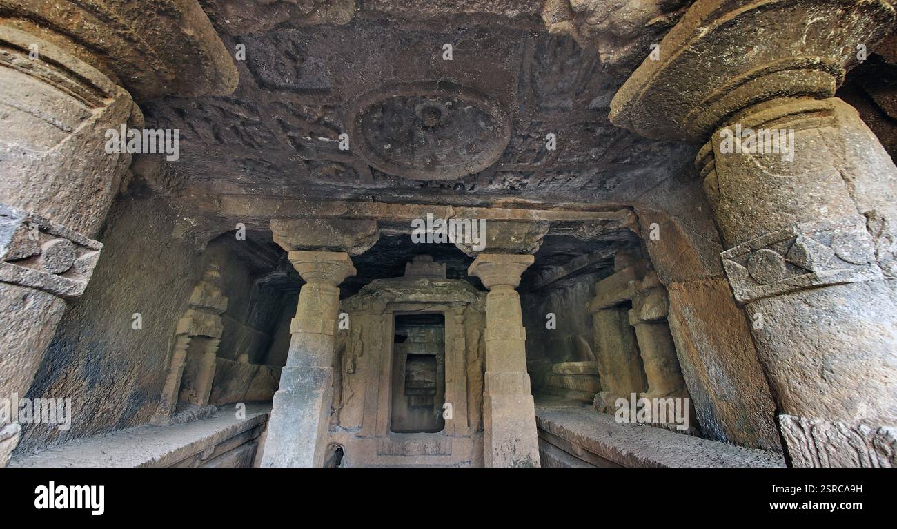 Inside view of sabha mandapa showing partial view of garbha griha of ...