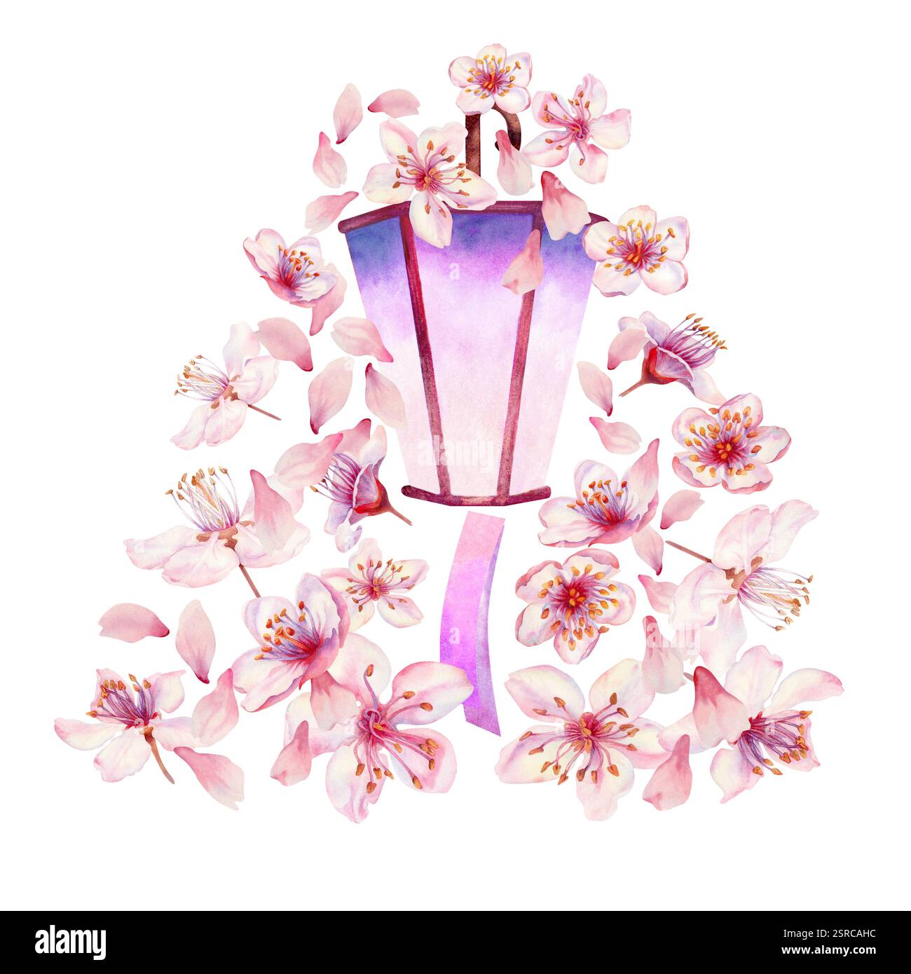 Lantern with sakura flowers on a white background for Hanami festival ...