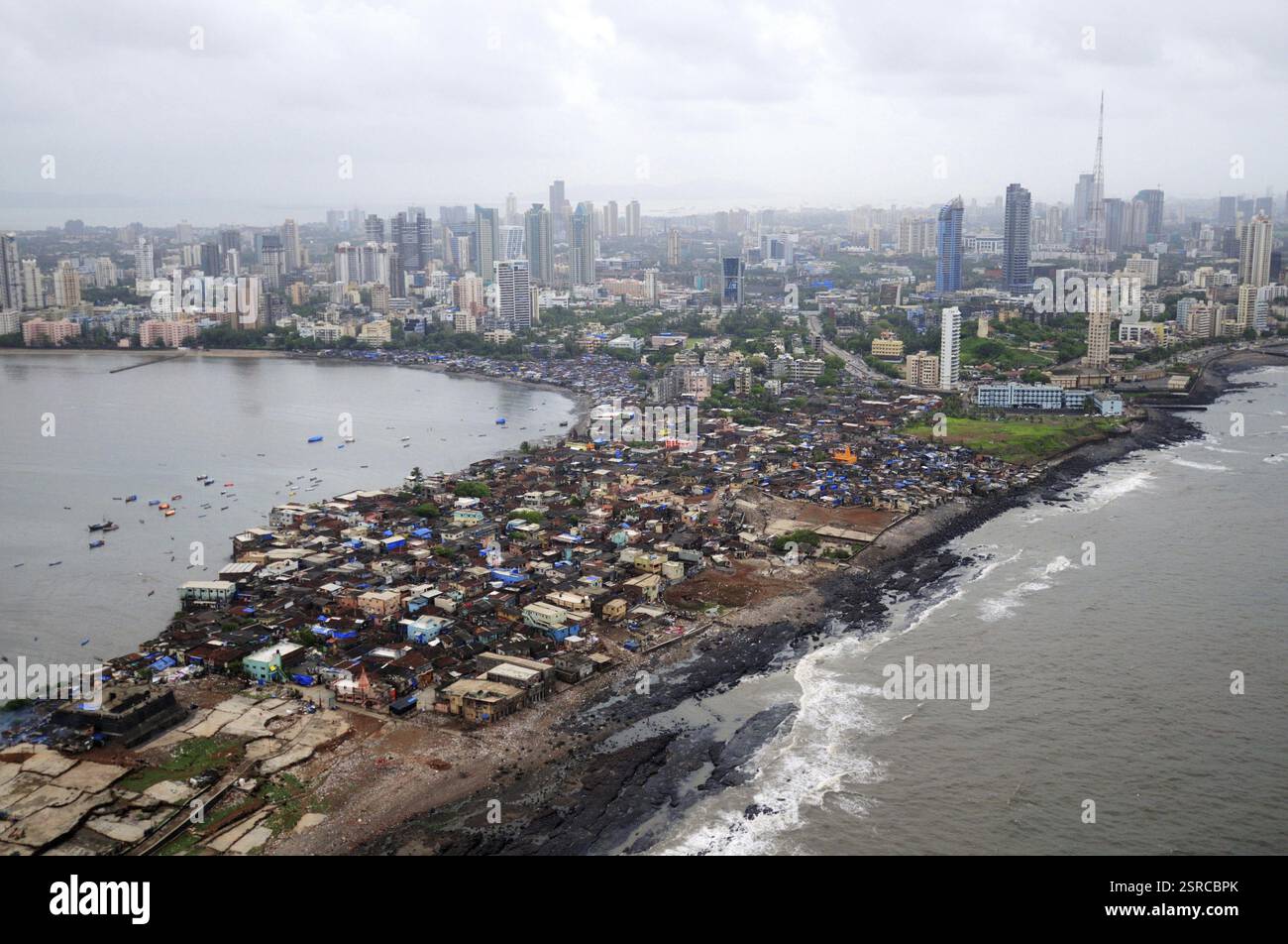 Aerial view of worli slum with prabhadevi, Bombay Mumbai, Maharashtra, India, Asia Stock Photo ...