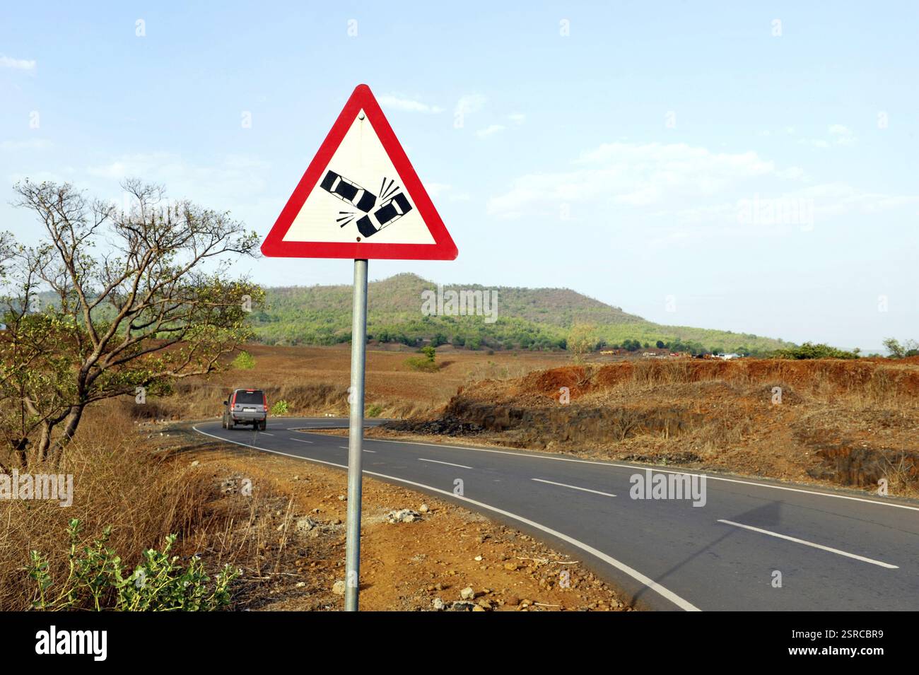 Road traffic cautionary signs showing accident zone ahead, India, Asia ...