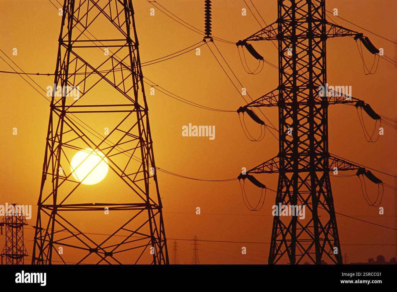 Electricity power lines in silhouette, India, Asia Stock Photo - Alamy
