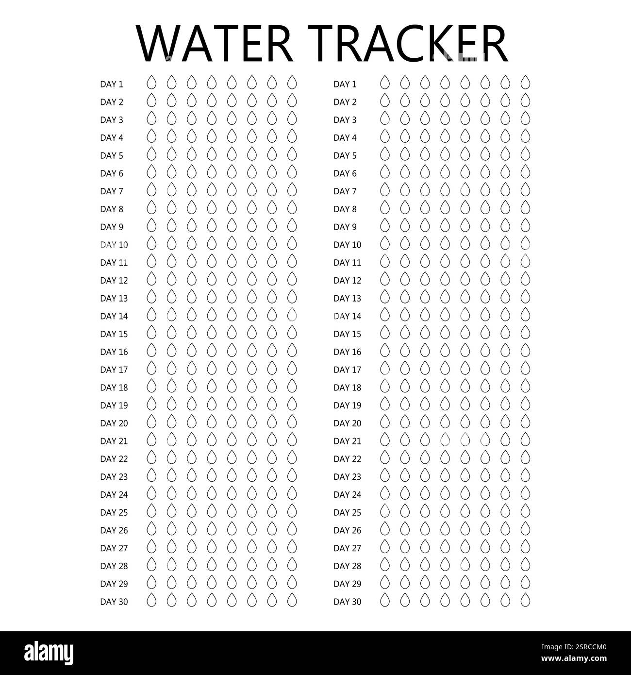Water tracker. Habit tracker for month. Template mockup. Vector ...