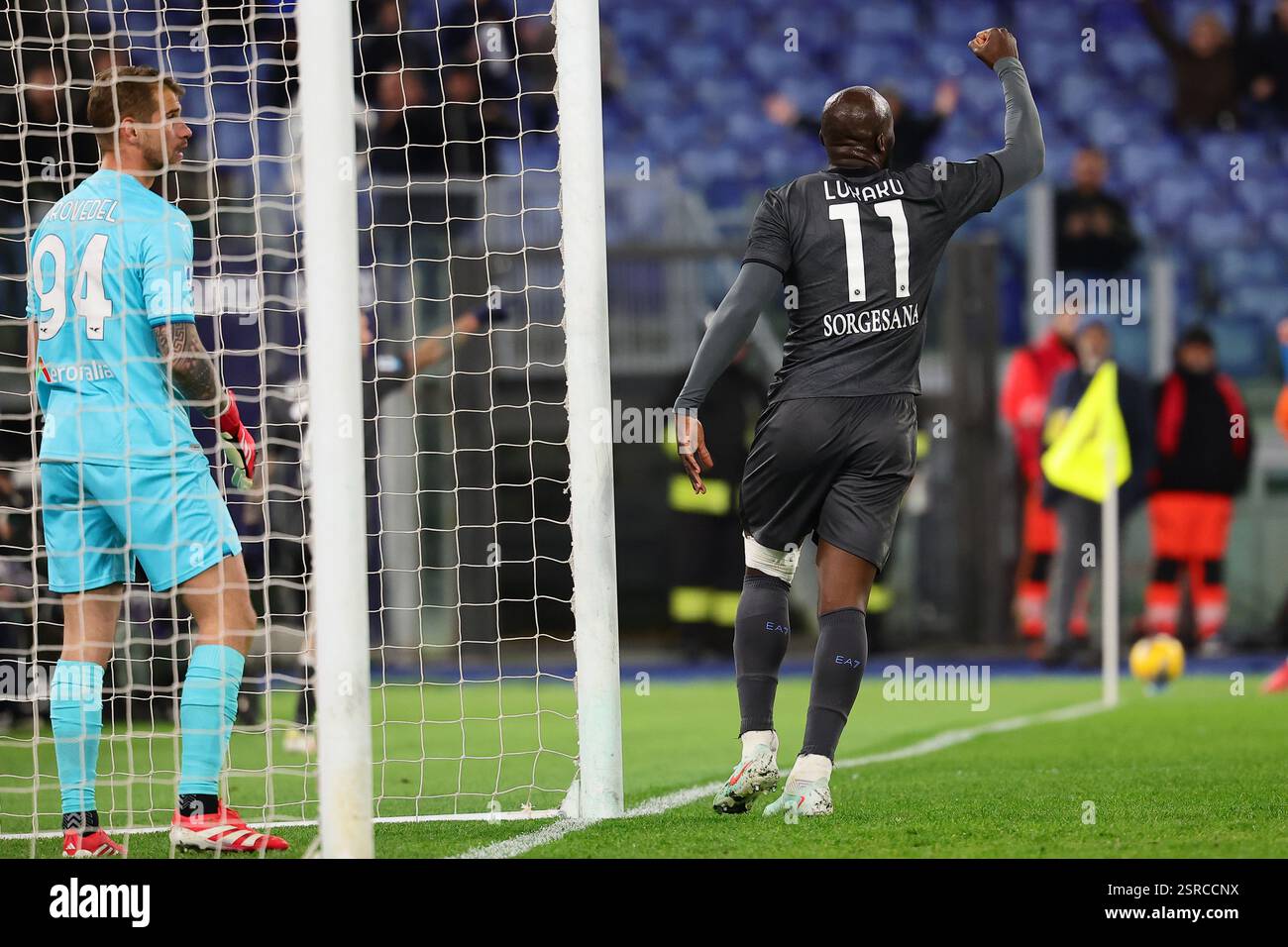 Rome, Italy. 15th Feb, 2025. Romelu Lukaku of SSC Napoli celebrates ...