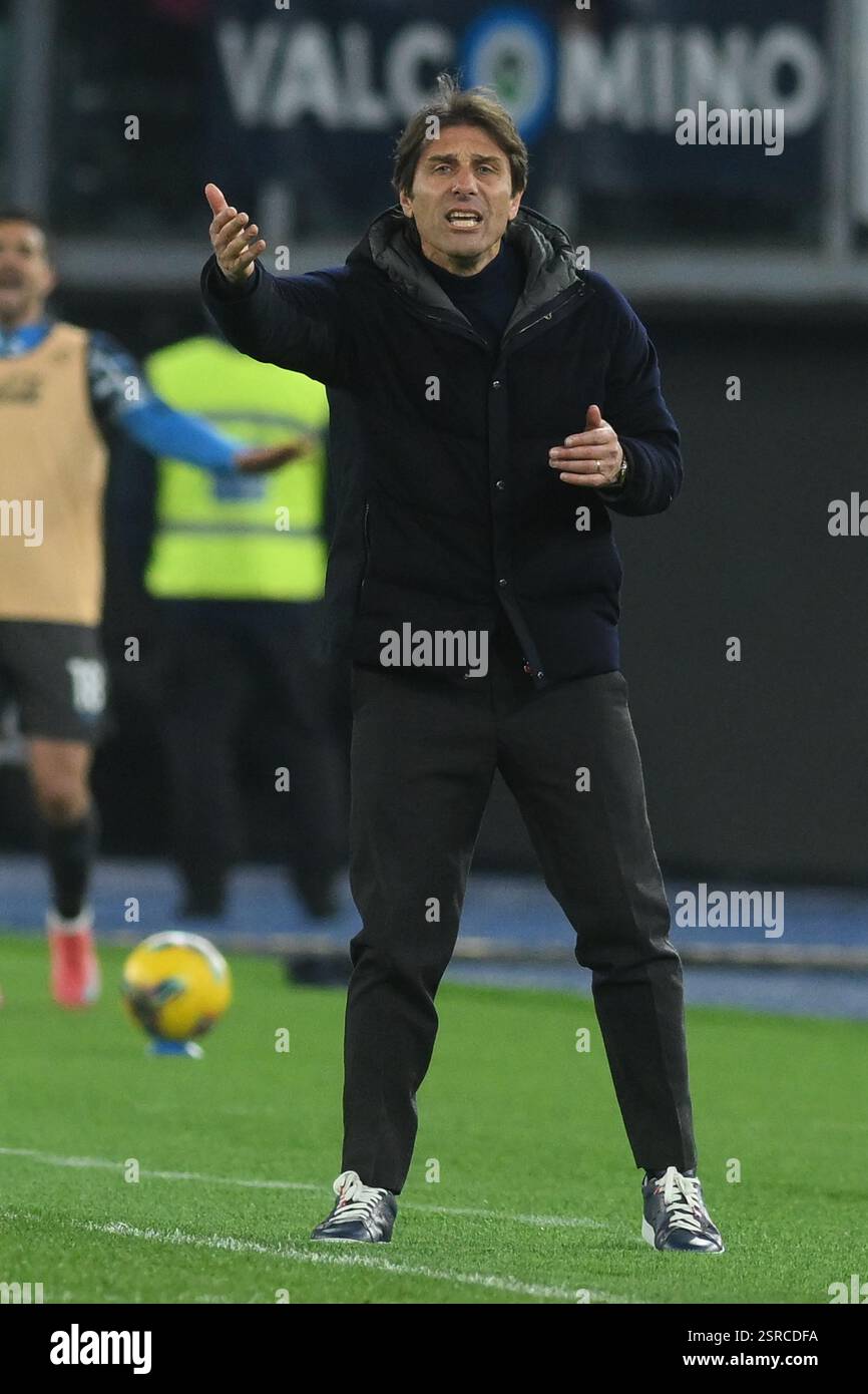 Rome, Italy. 15th Feb, 2025. Antonio Conte Coach of SSC Napoli gestures ...