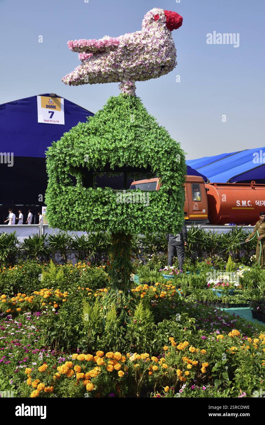 Birds with flowers, Flower Garden, Surat, Gujarat, India, Asia Stock ...
