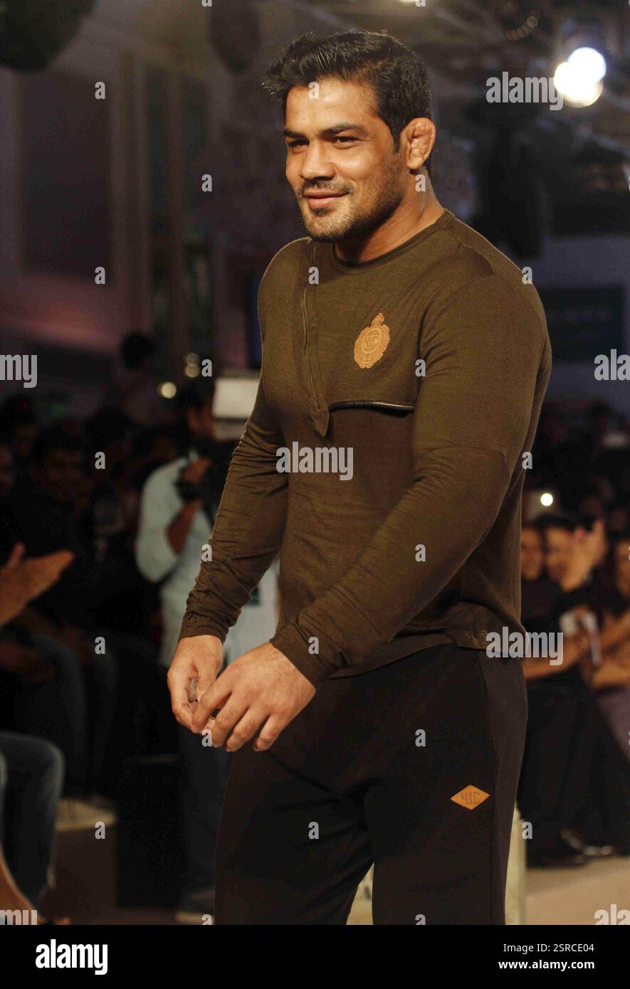 Indian wrestler Sushil Kumar walks ramp launch cricket player Yuvraj ...