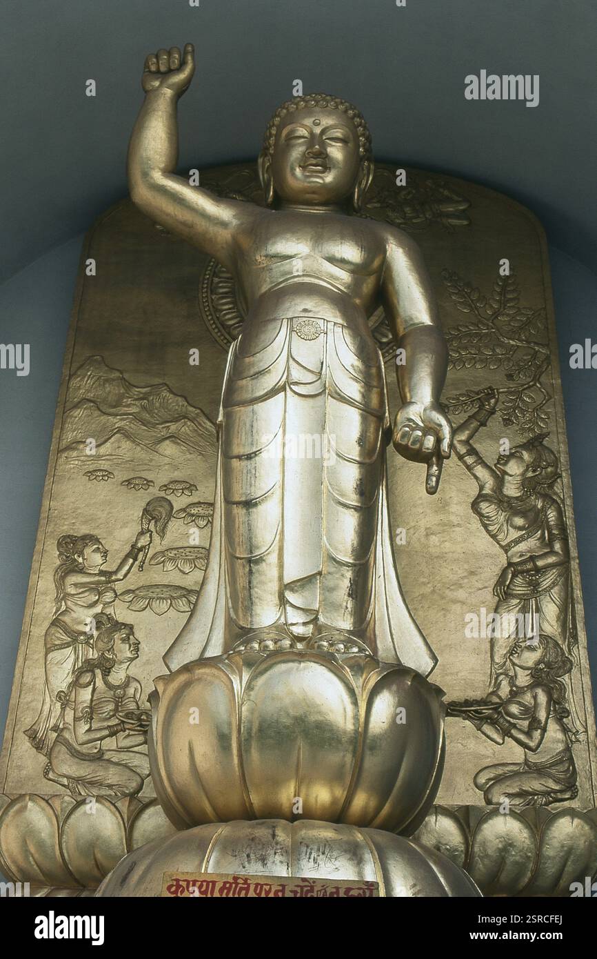 Birth golden standing statue of lord Buddha, Vaishali, Bihar, India ...