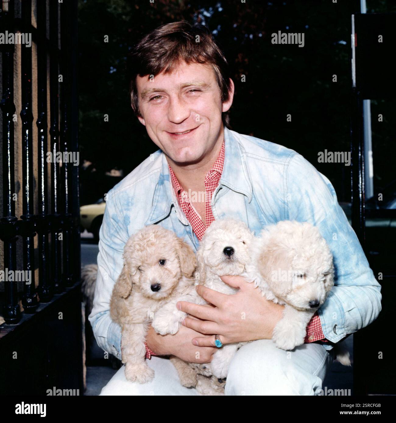 Heinz Marecek, österreichischer Schauspieler, Portrait mit Hundewelpen ...