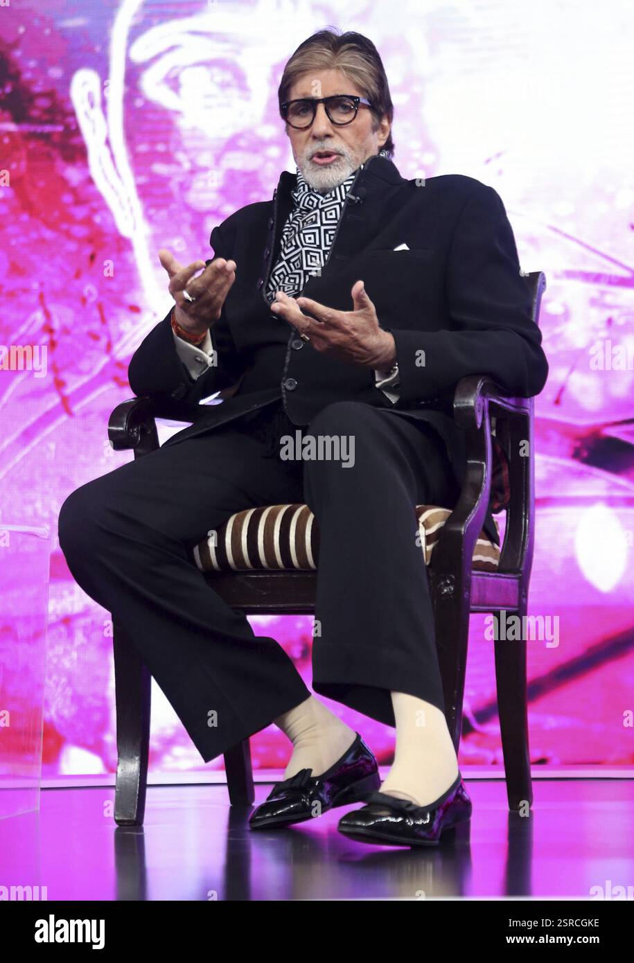 Bollywood actor Amitabh Bachchan during the media interaction of film ...