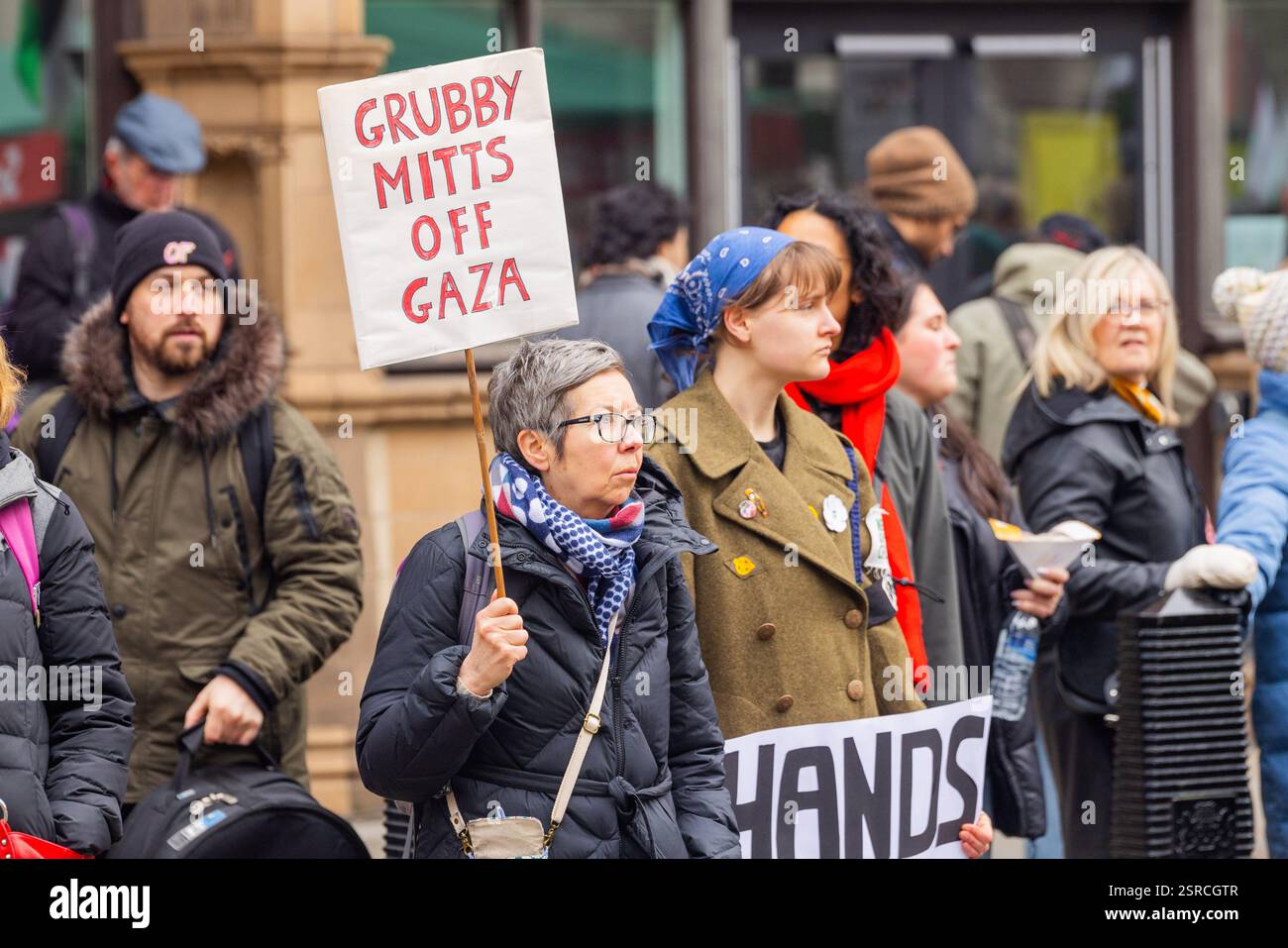 London, UK. 15 FEB, 2025. "Grubby Mitts off Gaza" sign as thousands ...