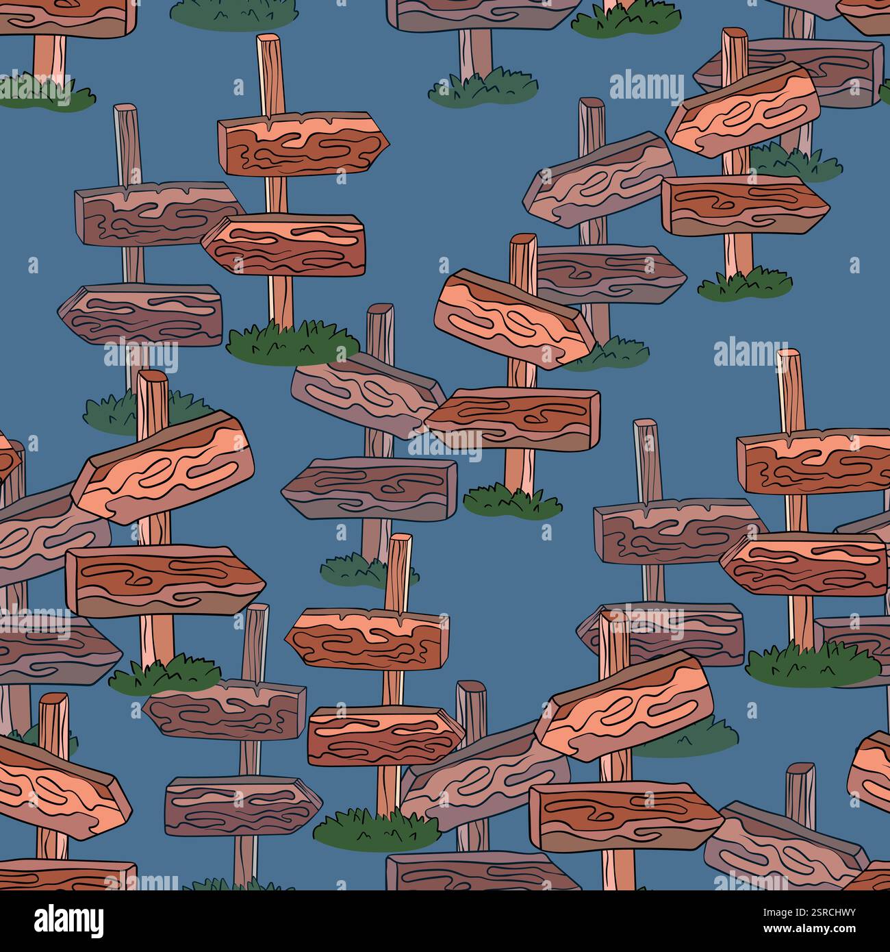 Seamless pattern with hand drawn road signs. Wooden signs with arrows ...