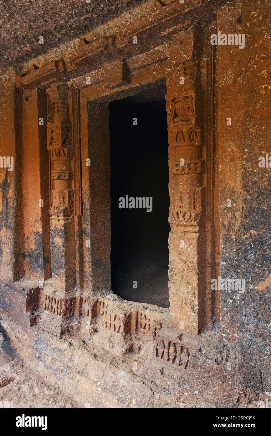 Entrance doorway of cave number twenty-three in Panhale Kazi caves ...
