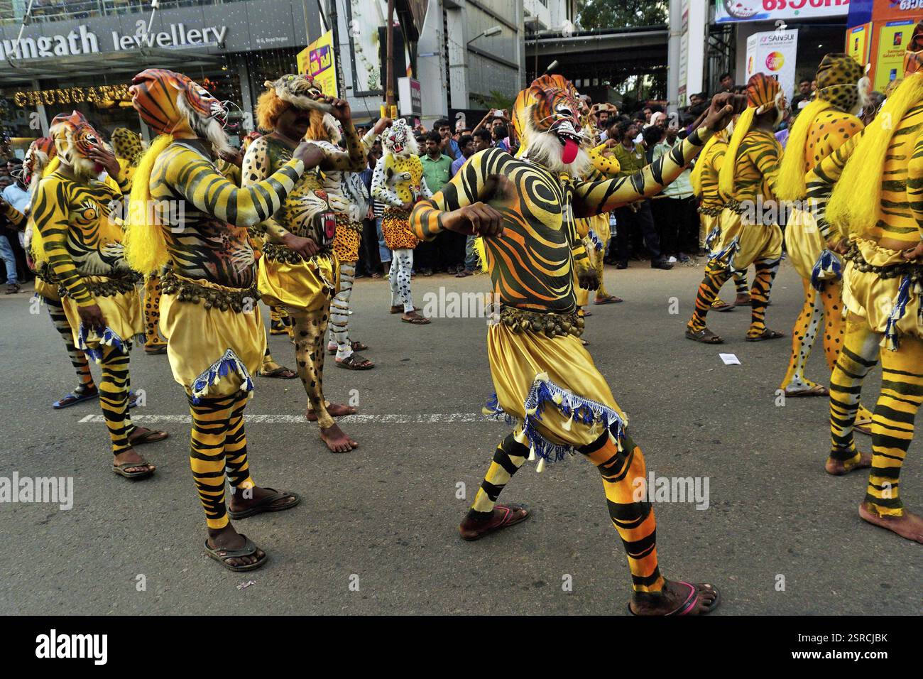 Pulikali Tiger Dance procession, Onam festival, Thrissur, Kerala, India ...