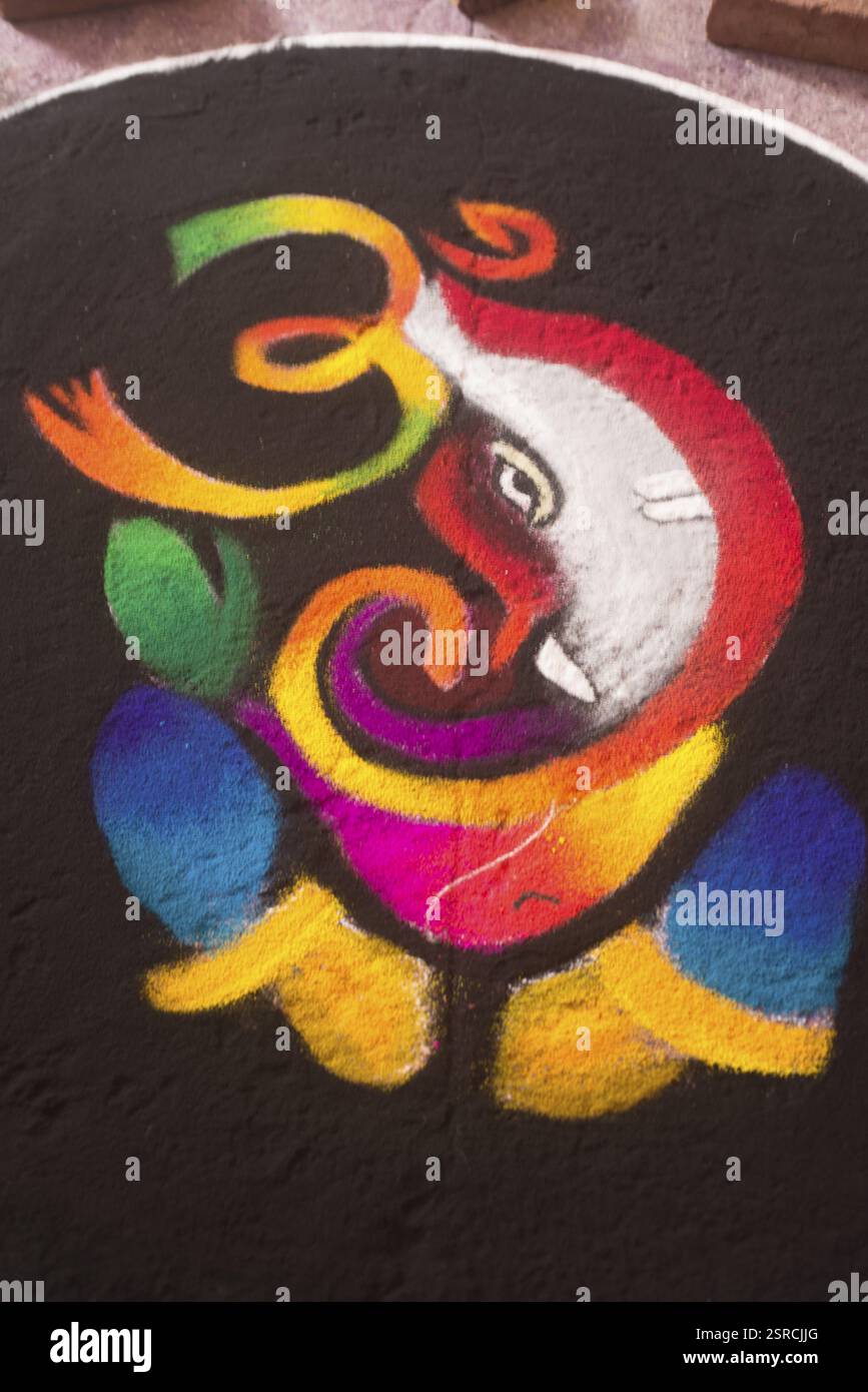 Lord Ganesha rangoli, Ganapati Festival, Pune, Maharashtra, India, Asia ...