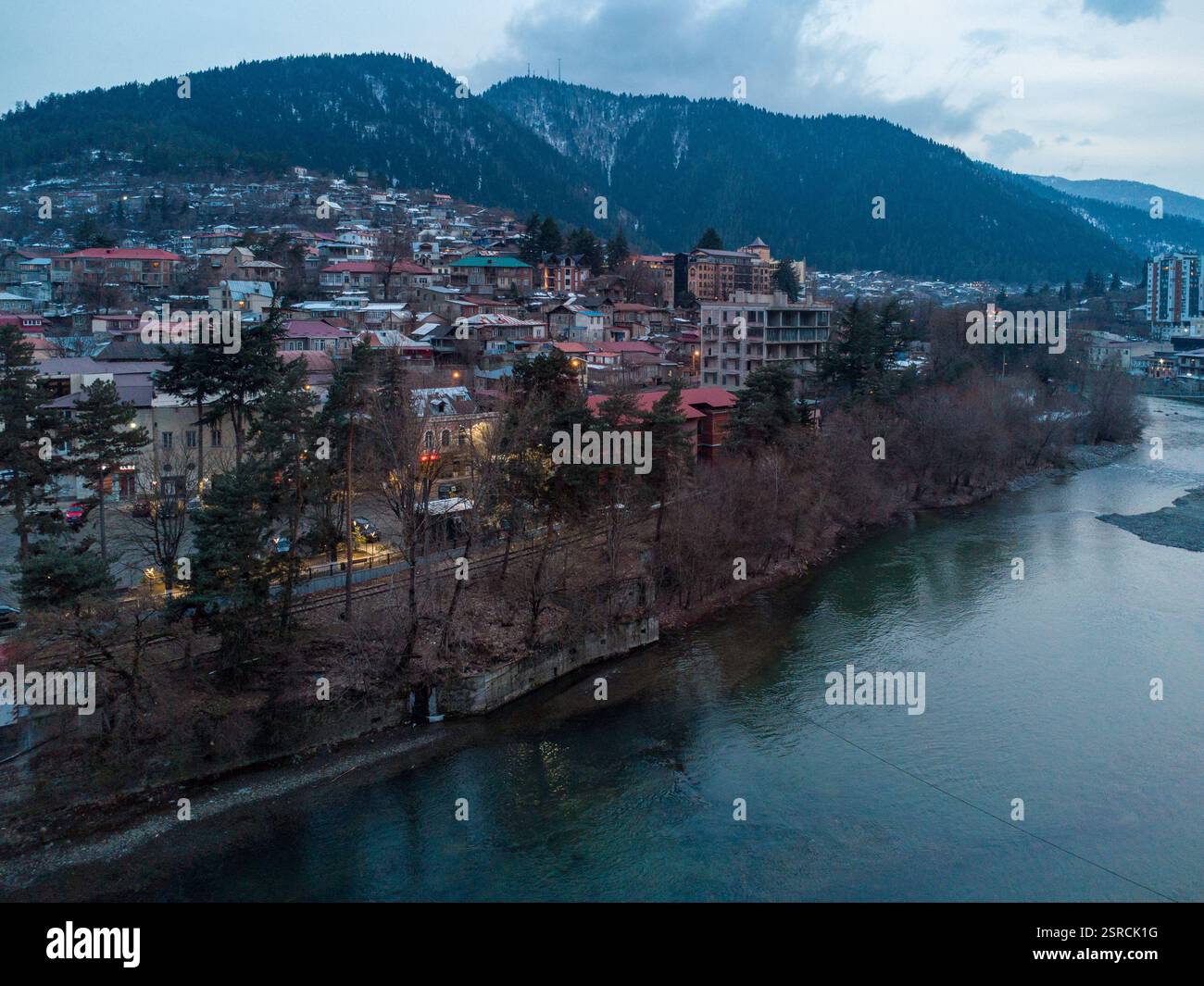 Sunrise view on Kura river and Borjomi town . There famous Borjomi ...