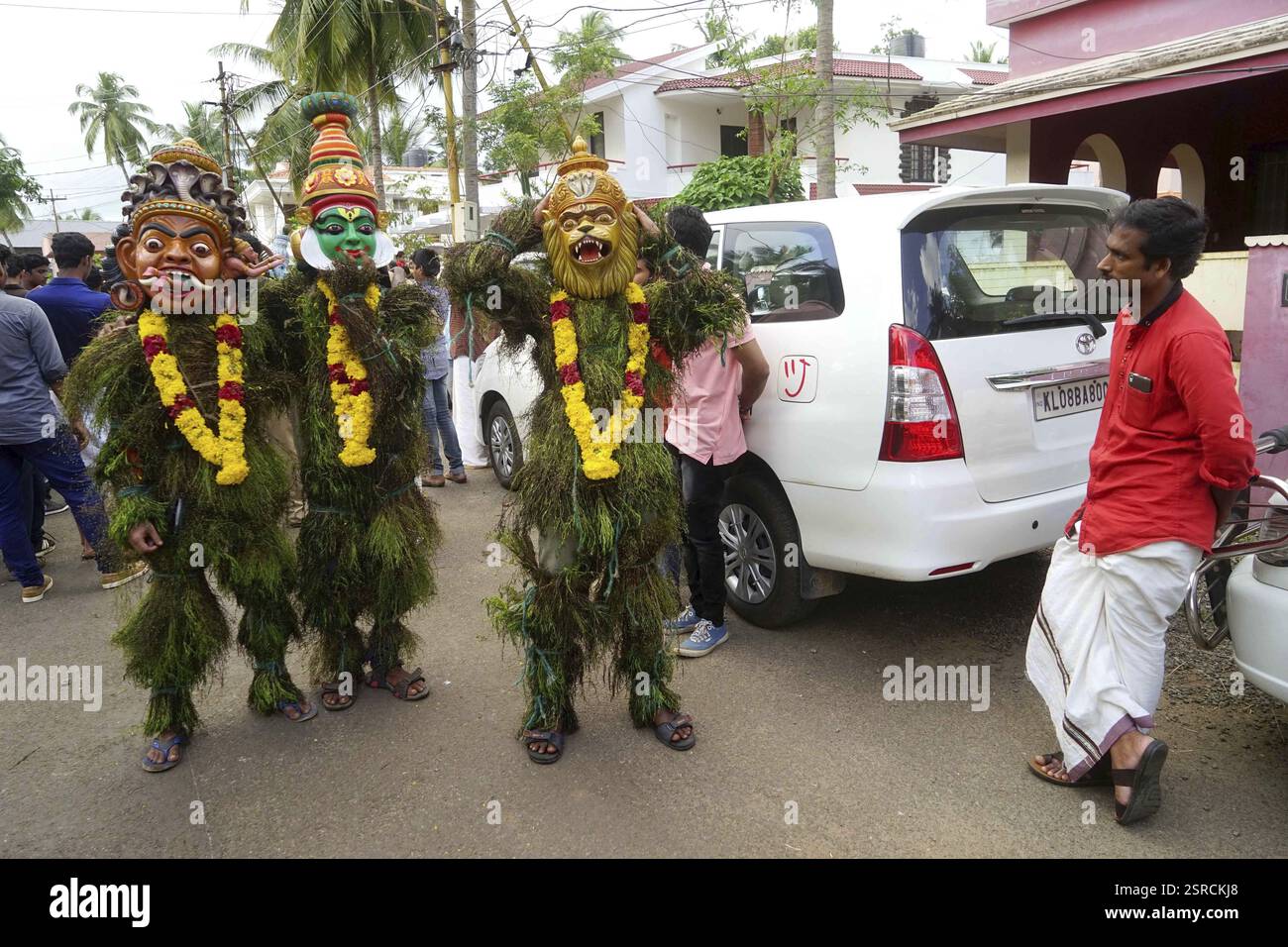 Traditional Kummatti dancers wear colourful wooden masks gods Kummatti ...