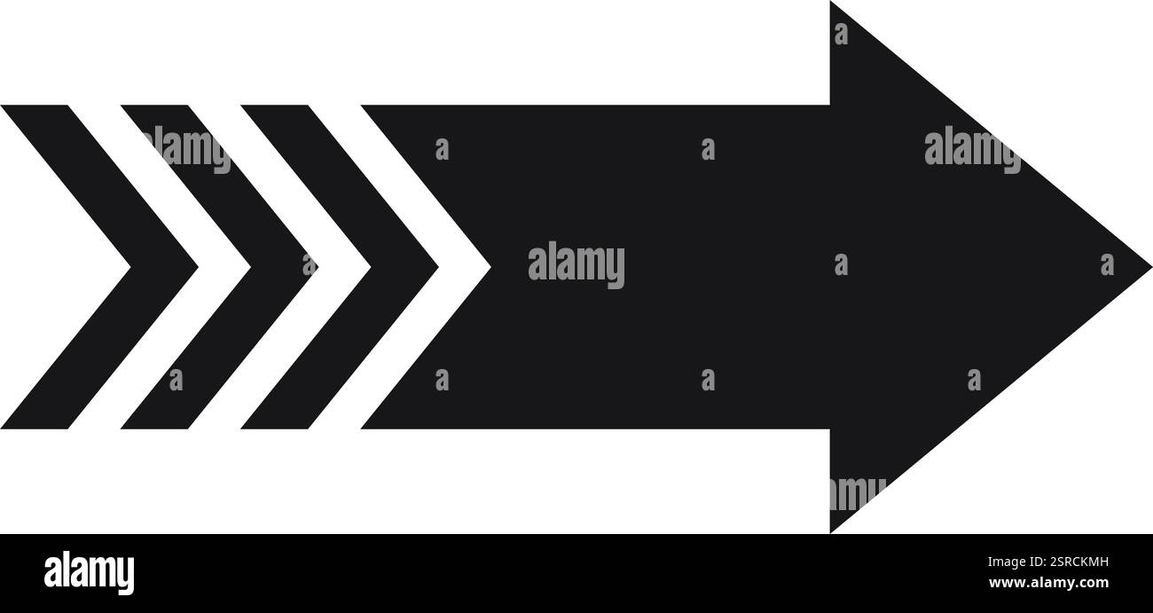 Simple black arrow pointing to the right with a triple chevron pattern ...