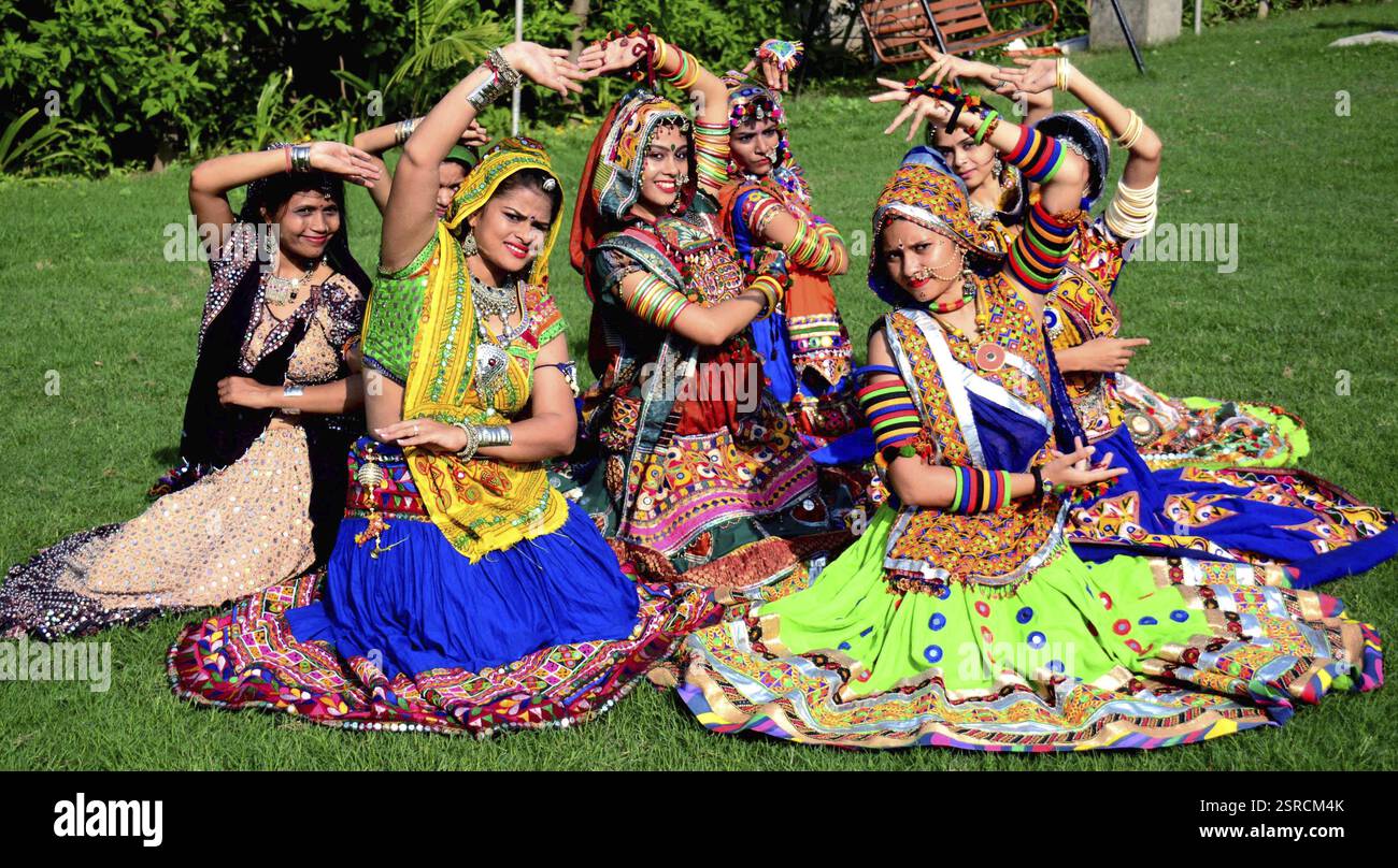 Indian girls practice the Garba dance steps in preparation for the ...