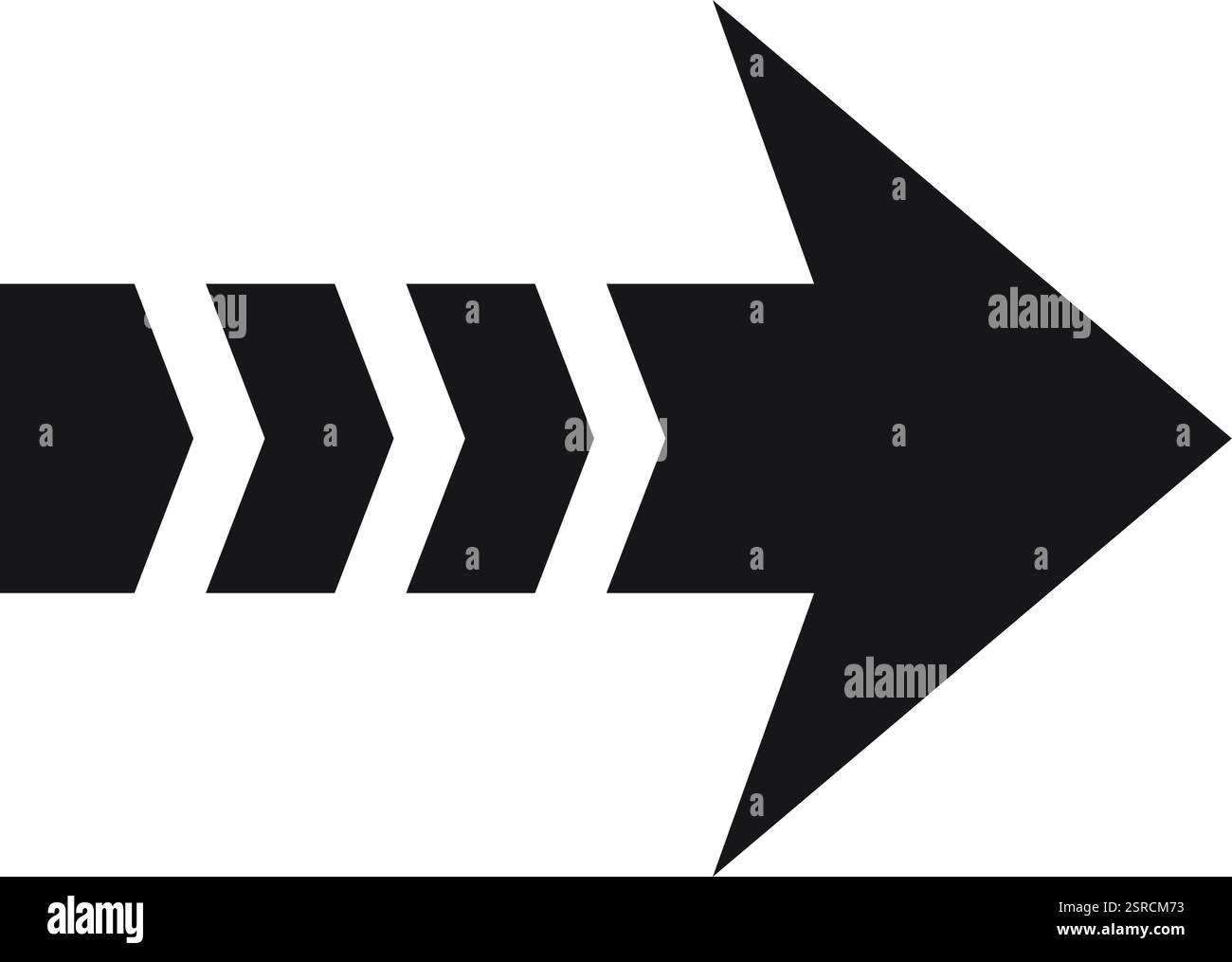 Simple black arrow pointing right with triple chevron tail on white ...