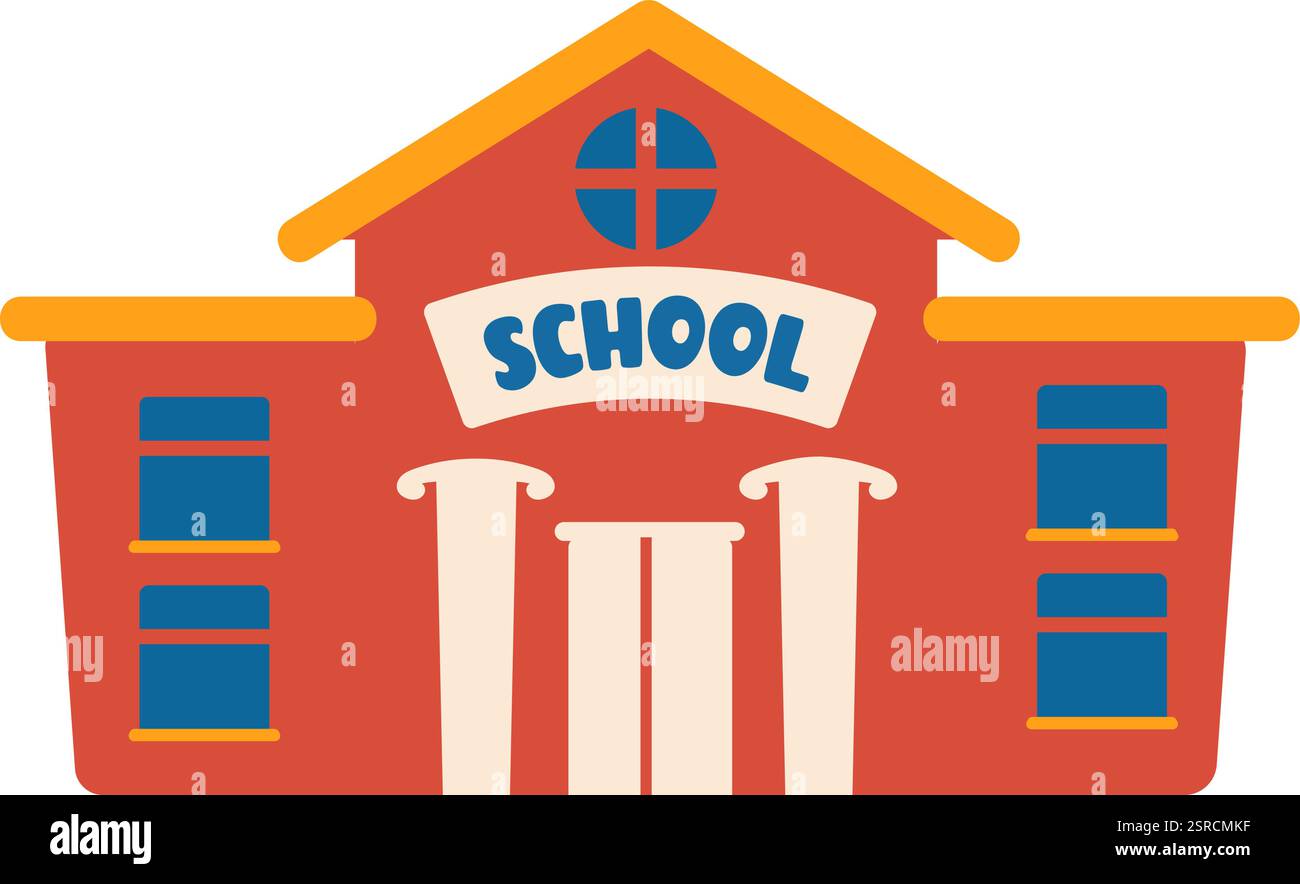Red school building with columns welcoming students for learning ...
