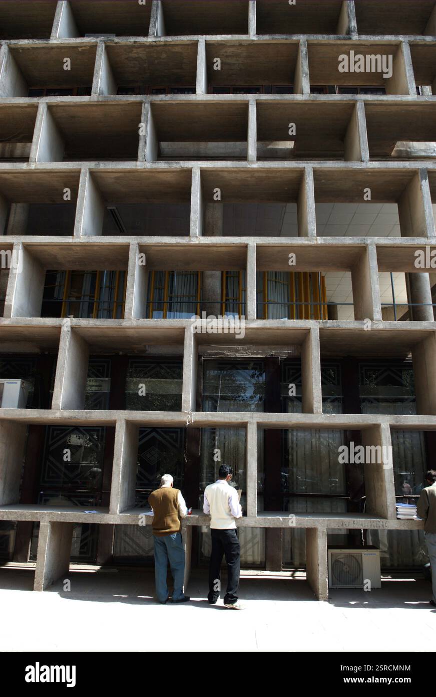 View of concrete structure near entrance of Punjab and Haryana High court designed by famous ...