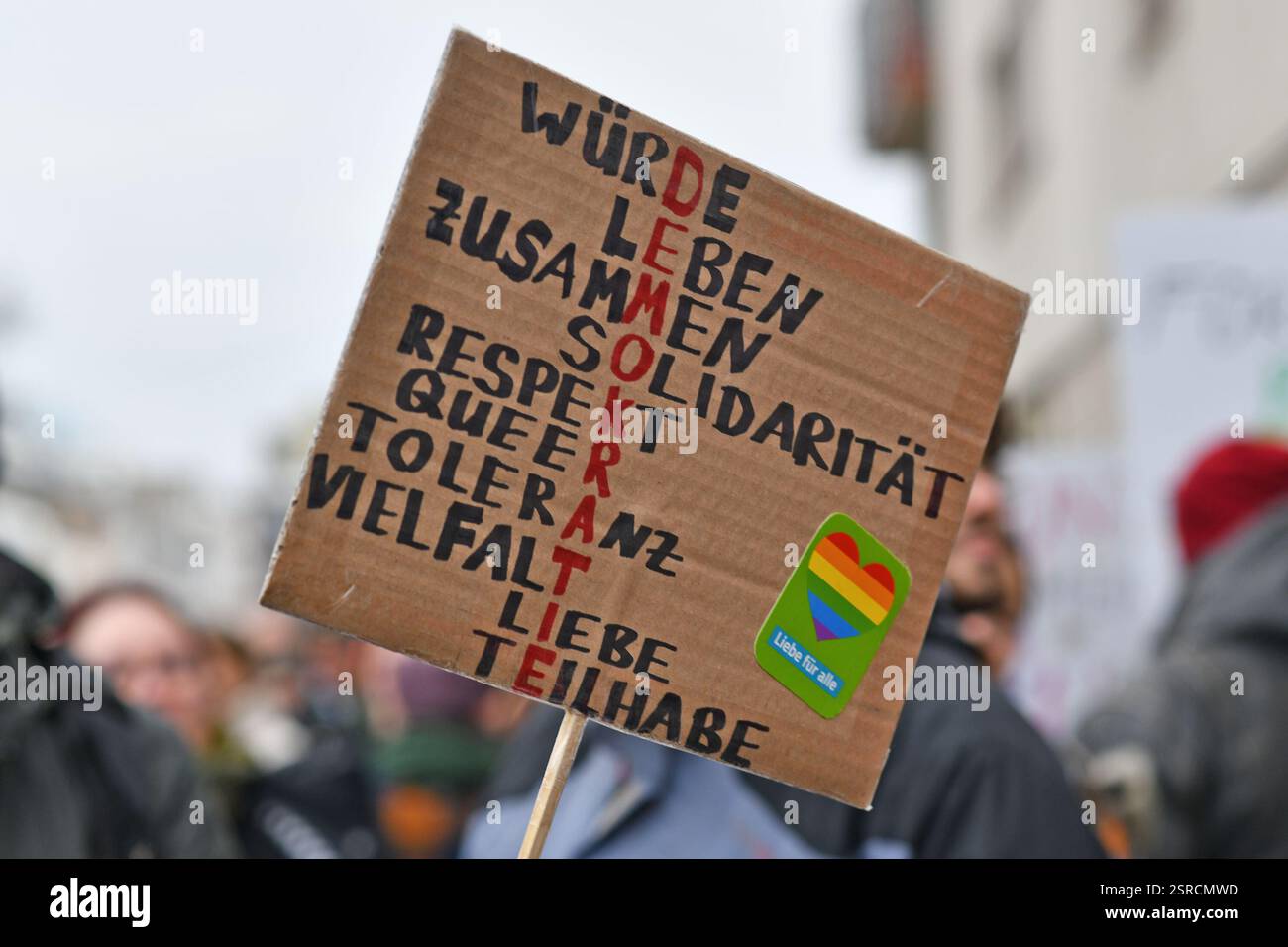 Heidelberg, Germany - February 12th 2025: Pro-democracy sign at protest ...