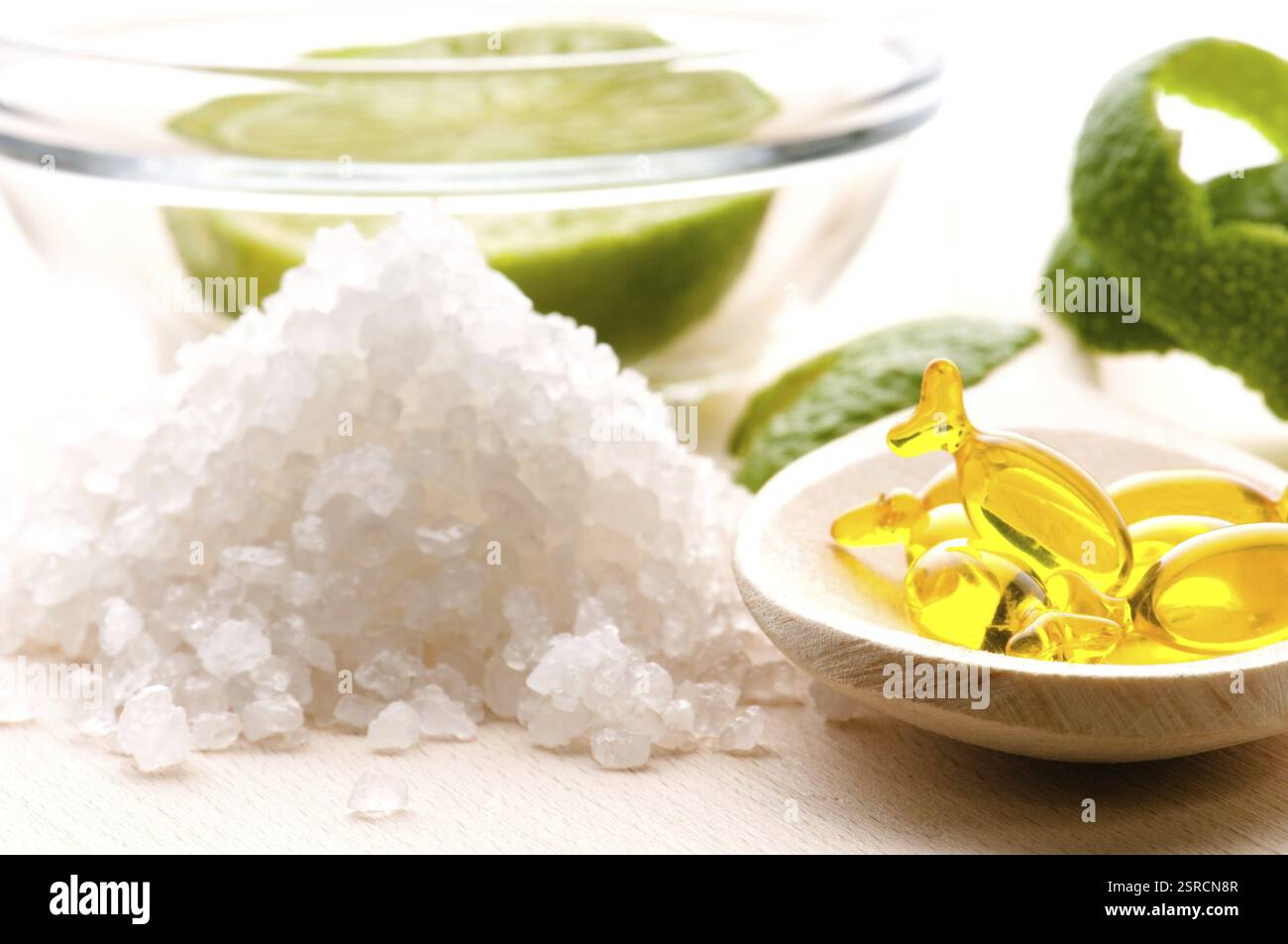 Lemon bath - bath salt, capsule and fresh fruits, poland Stock Photo ...