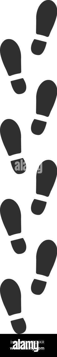Dark gray footprints creating a vertical trail on a clean white ...