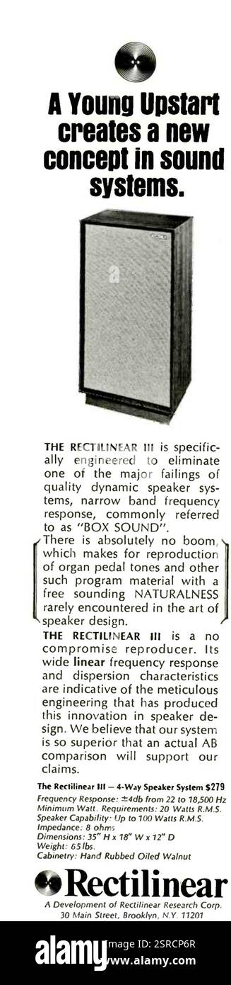 1967 US Rectilinear speaker system ad Stock Photo - Alamy