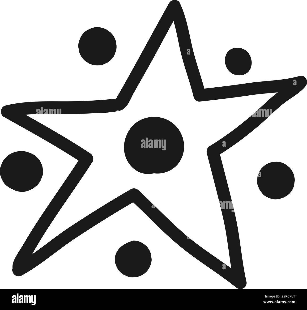 Five pointed star with a thick black outline is surrounded by five ...